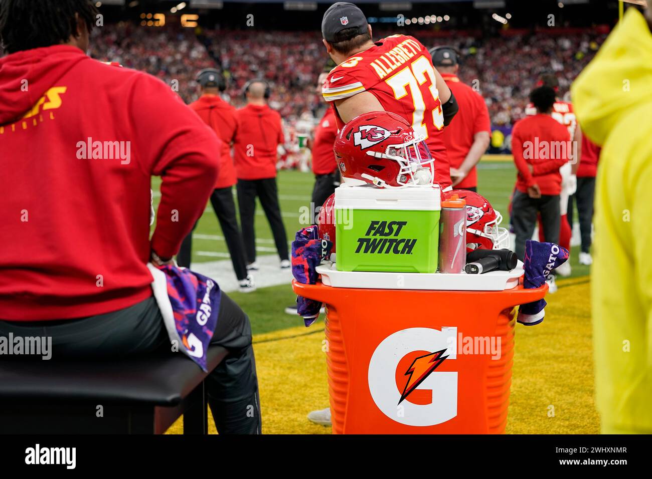 A Fast Twitch Gatorade bucket is seen on the sidelines during the first ...