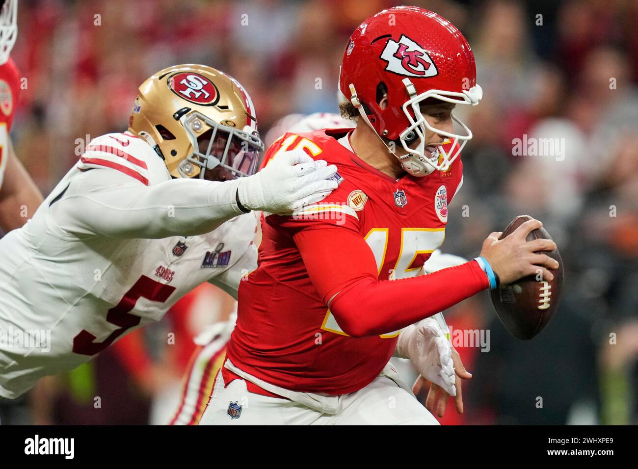 San Francisco 49ers linebacker Randy Gregory (5) hits Kansas City ...