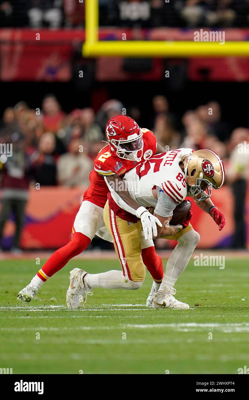 San Francisco 49ers tight end George Kittle (85) is tackled by the ...