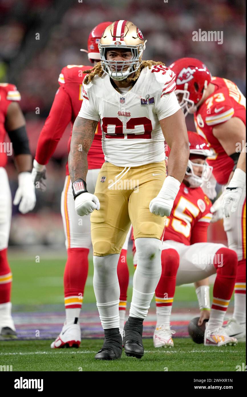 San Francisco 49ers defensive end Chase Young (92) celebrates after a ...