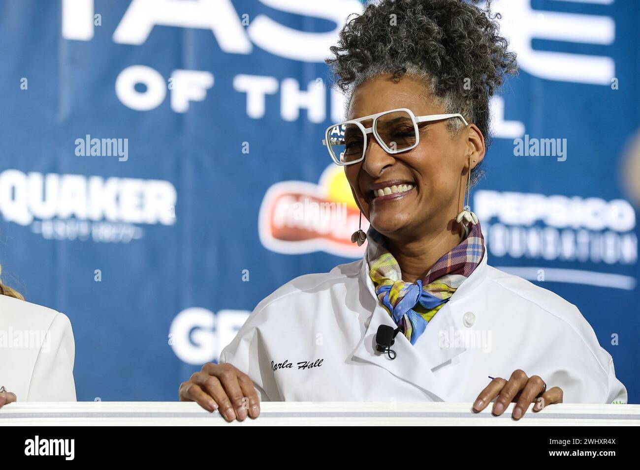 February 10, 2024: Chef Carla Hall on stage during the Taste of the NFL ...