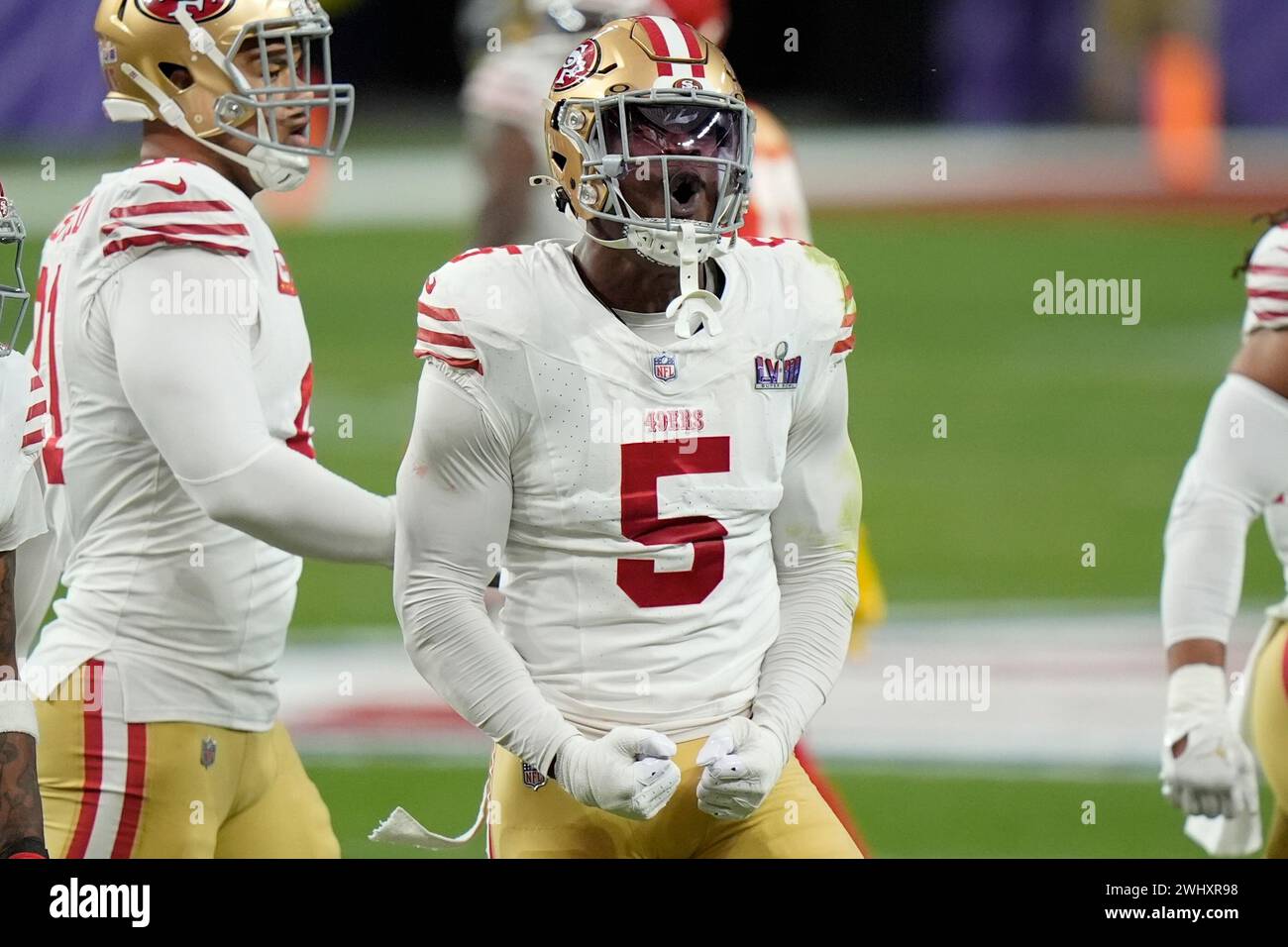 San Francisco 49ers linebacker Randy Gregory (5) celebrates his sack of ...