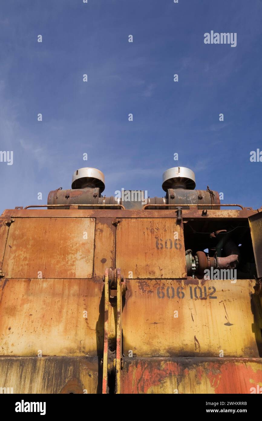 Partial view of diesel engine compartment on old excavator Stock Photo ...