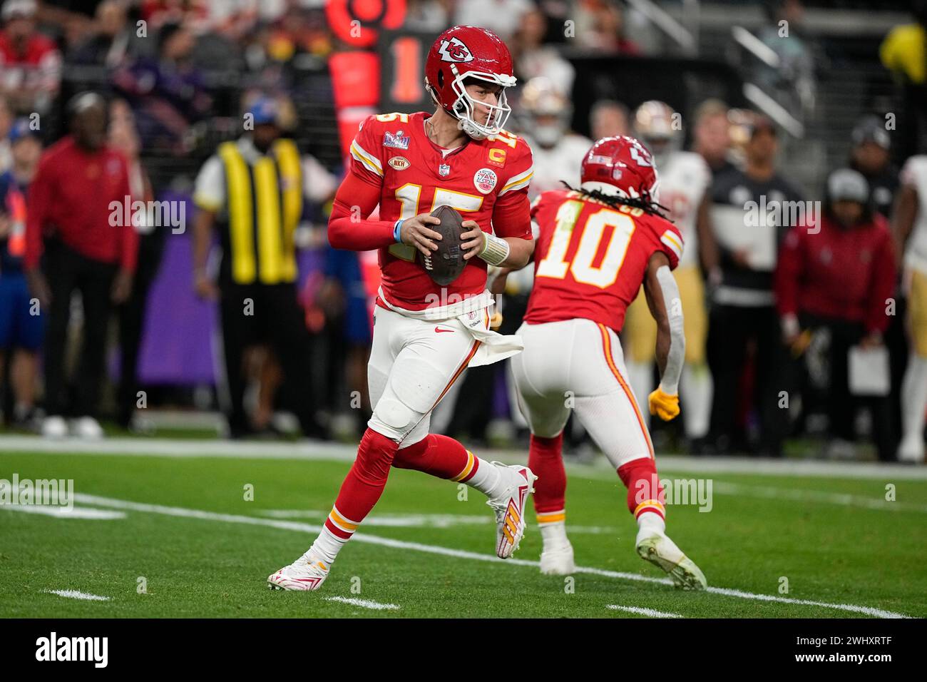 Kansas City Chiefs quarterback Patrick Mahomes (15) looks to throw ...