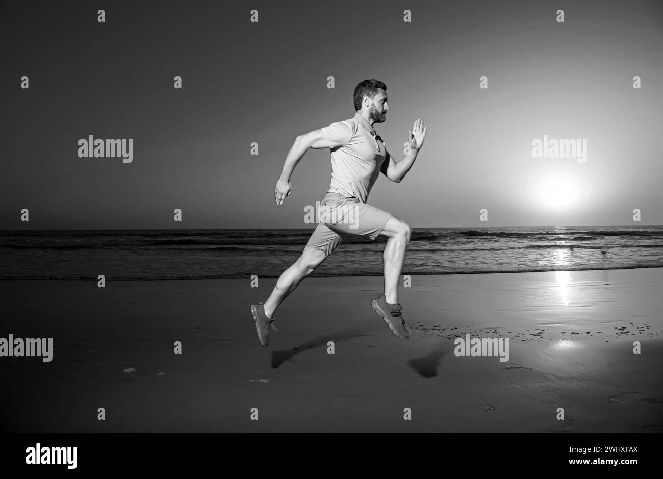 Young athletic and fit american sport man doing running workout on ...