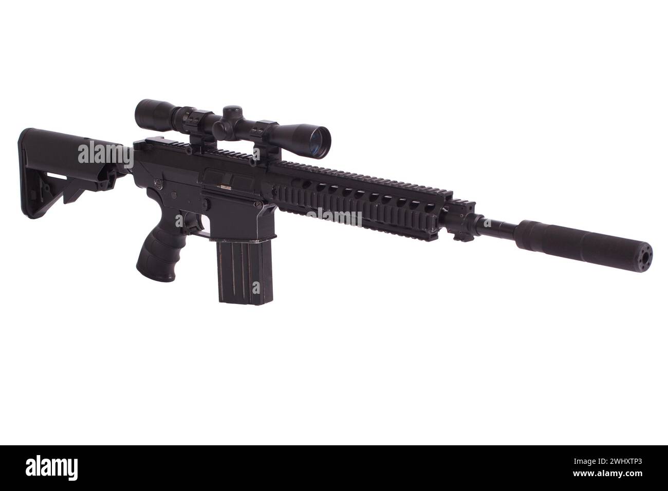 modern scoped high-precision designated marksman rifle (DMR)isolated on ...