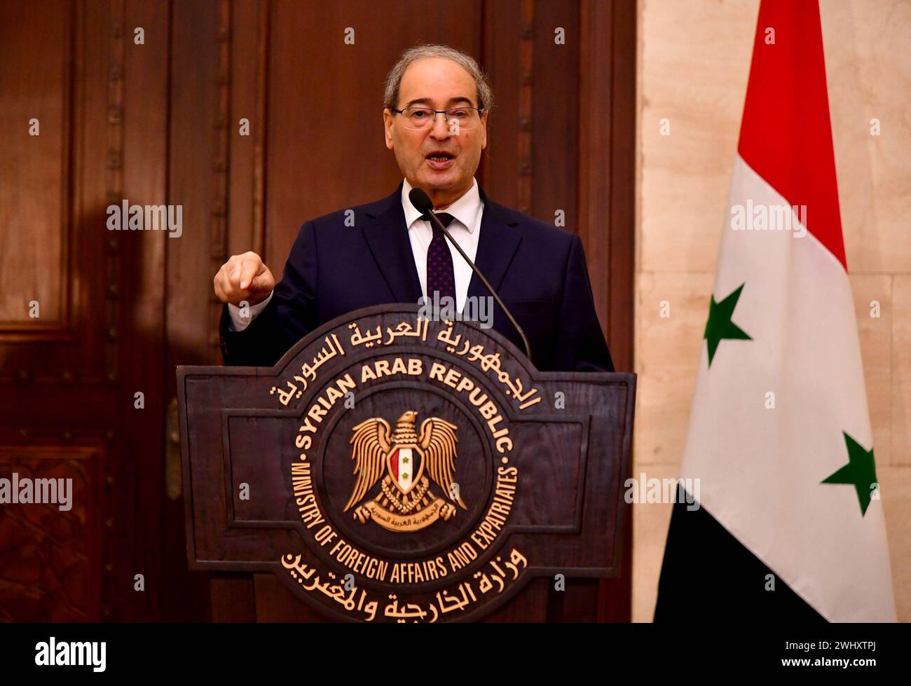 Damascus. 11th Feb, 2024. Syrian Foreign Minister Faisal Mekdad speaks ...