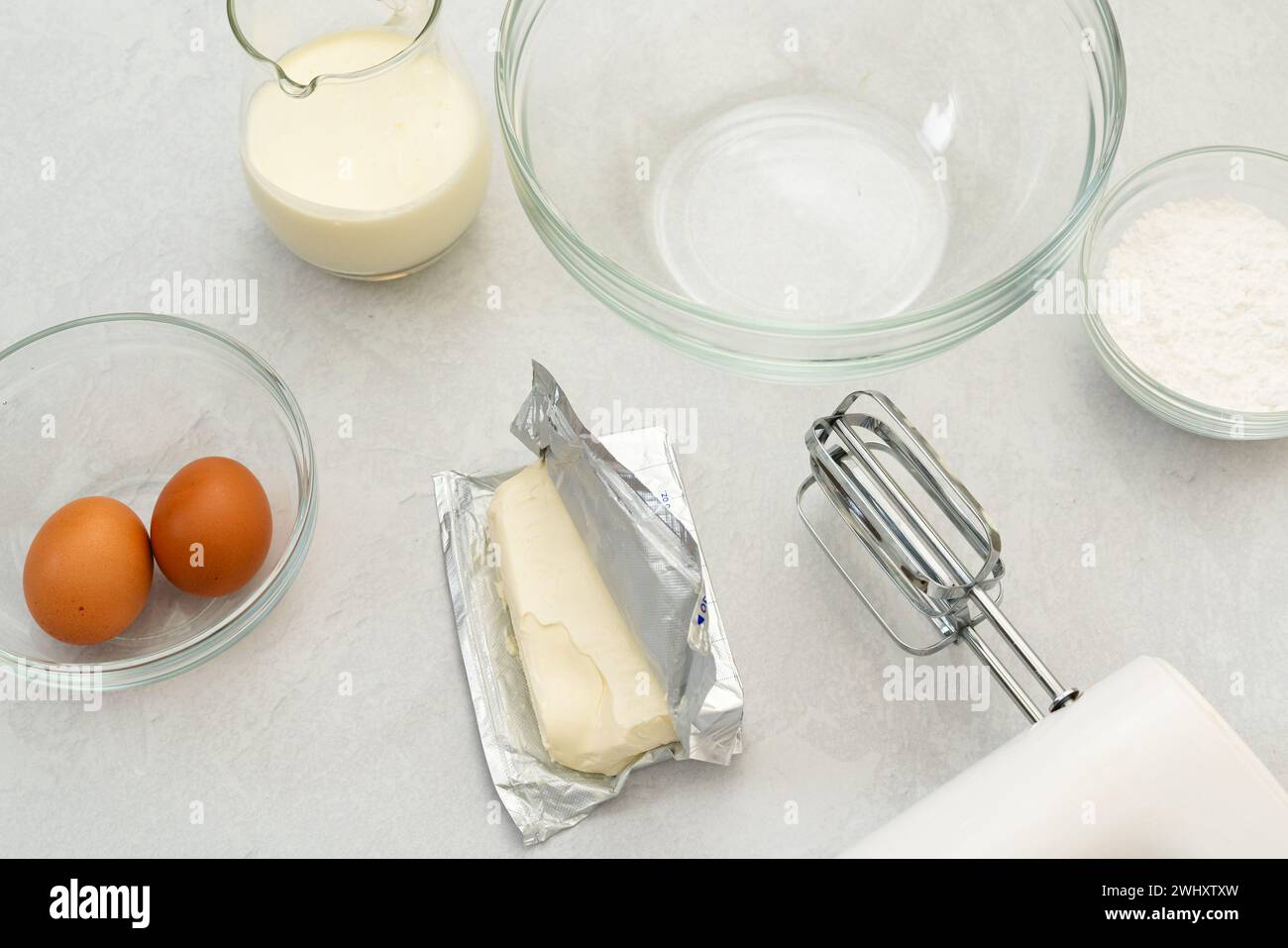 Cream cheese whipped cream recipe. Ingredients close-up on a kitchen ...