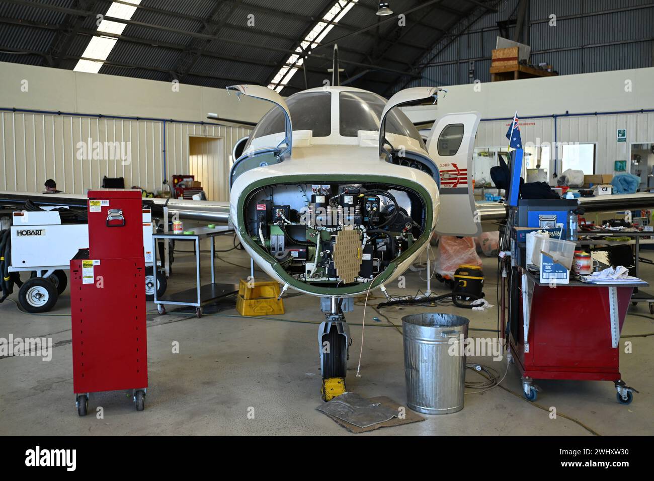 Melbourne, Australia. 12th Feb, 2024. A plane under maintenance is seen ...