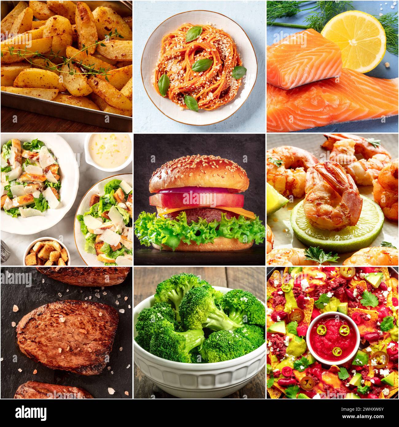 Food collage layout. A variety of dishes, a collection for a restaurant ...