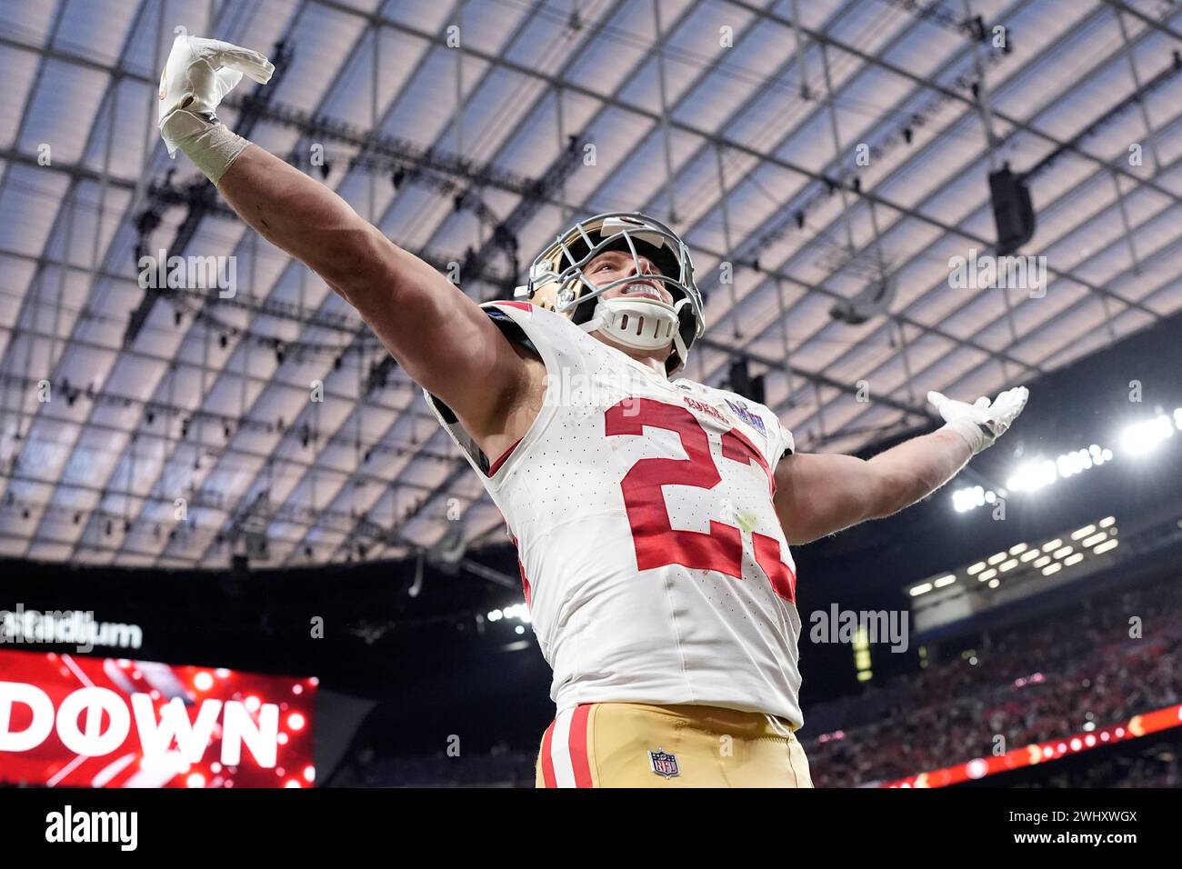 San Francisco 49ers running back Christian McCaffrey (23) celebrates a ...