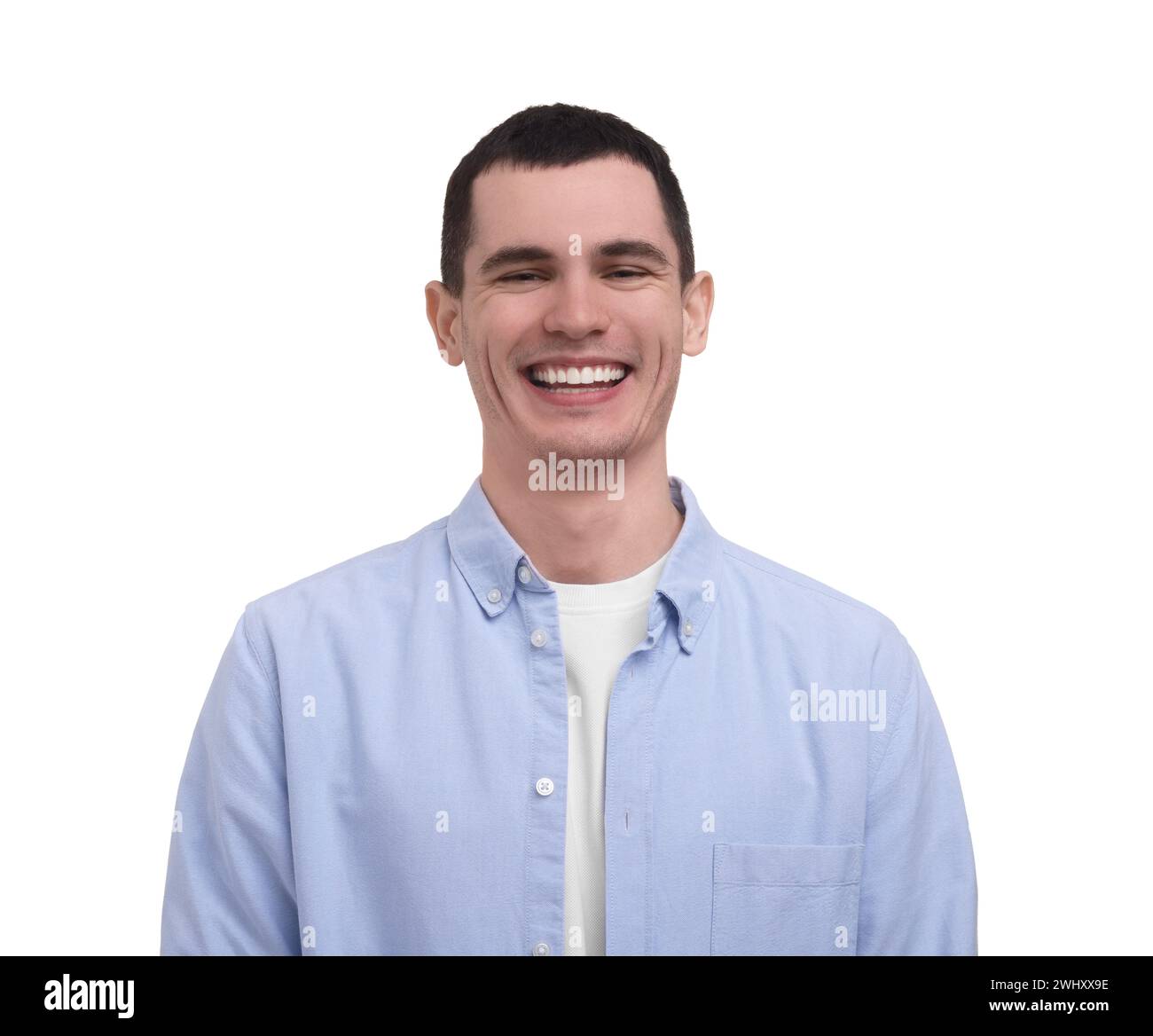 Portrait of happy man on white background Stock Photo - Alamy