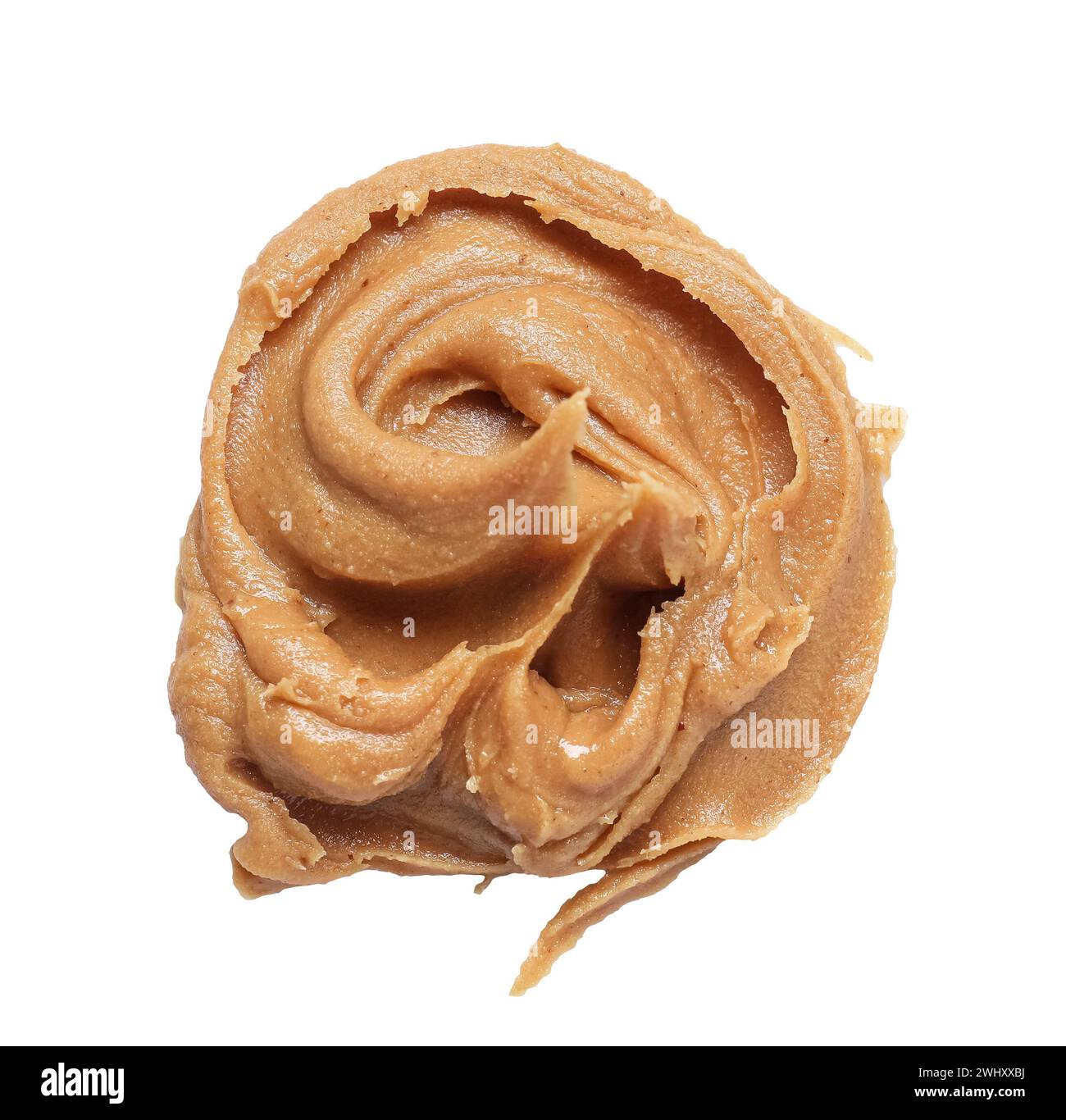 Tasty nut butter isolated on white, top view Stock Photo - Alamy