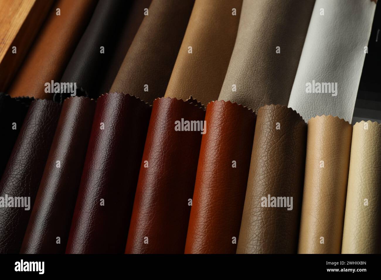 Different leather samples as background, closeup view Stock Photo - Alamy