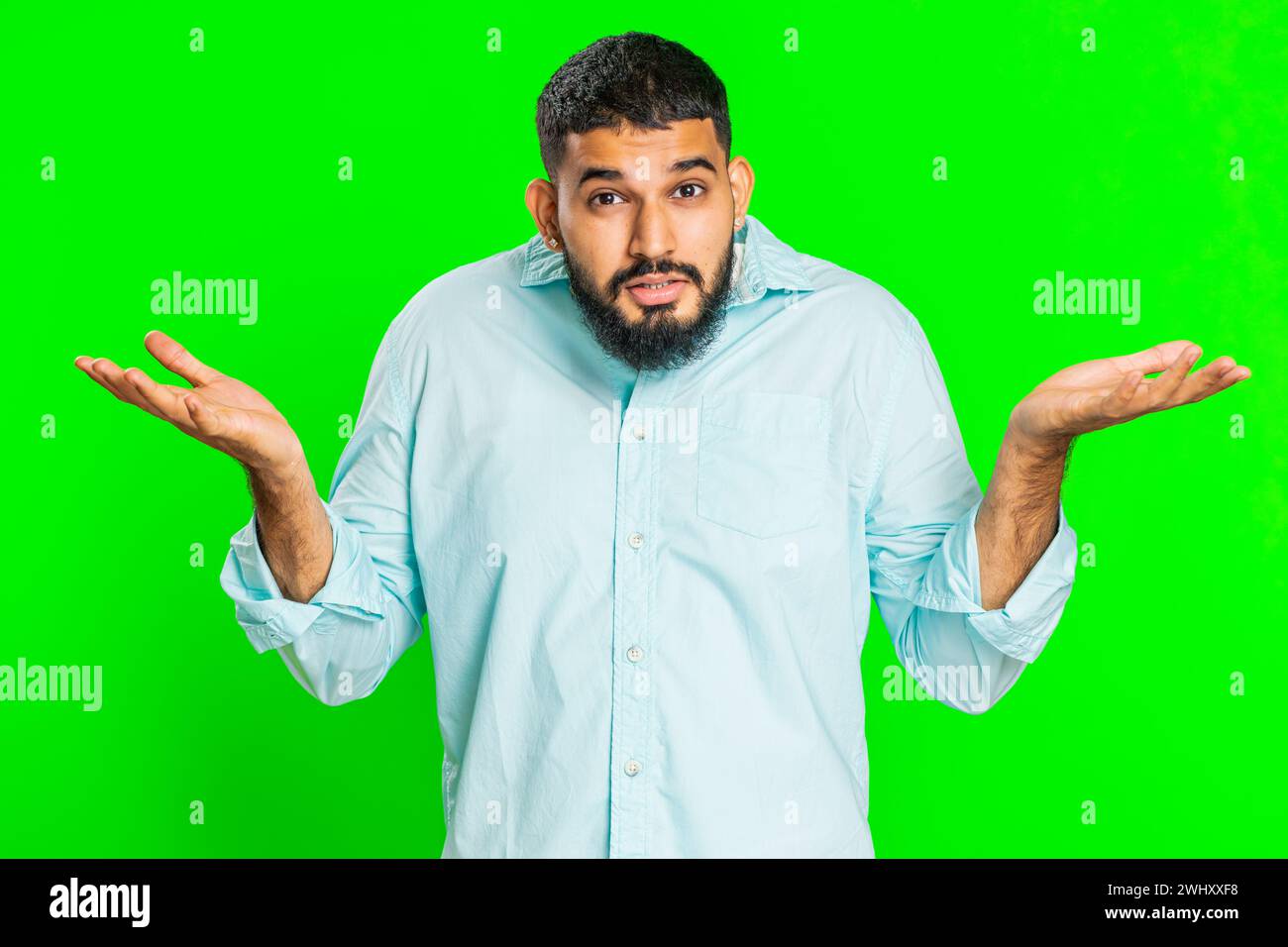 What. Why. Angry Indian man raising hands in indignant expression ...