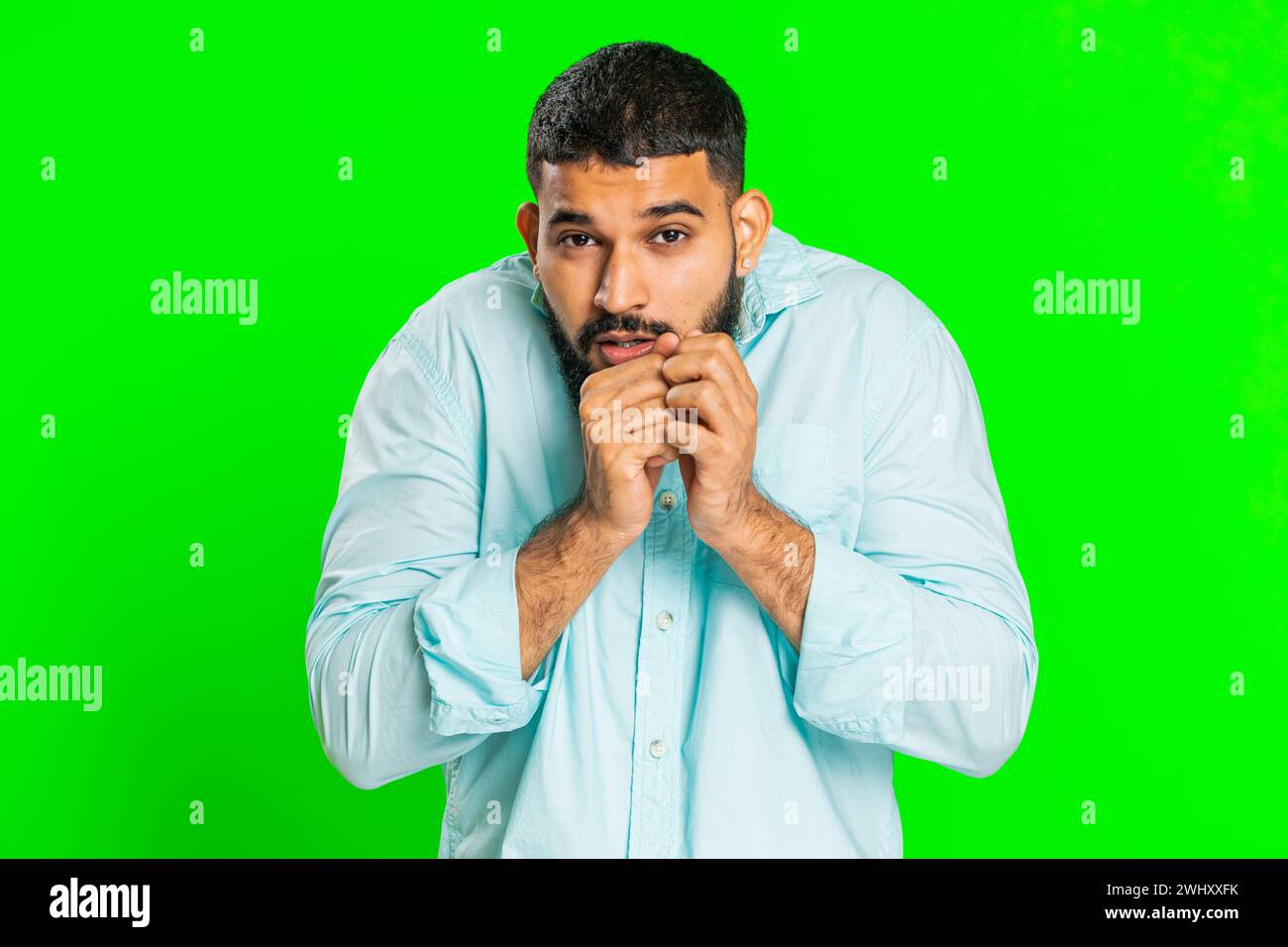 Stressed depressed Indian man terrified about danger problems ...