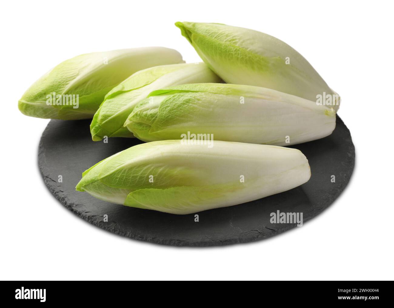 Raw ripe chicories on white background. Belgian endive Stock Photo - Alamy