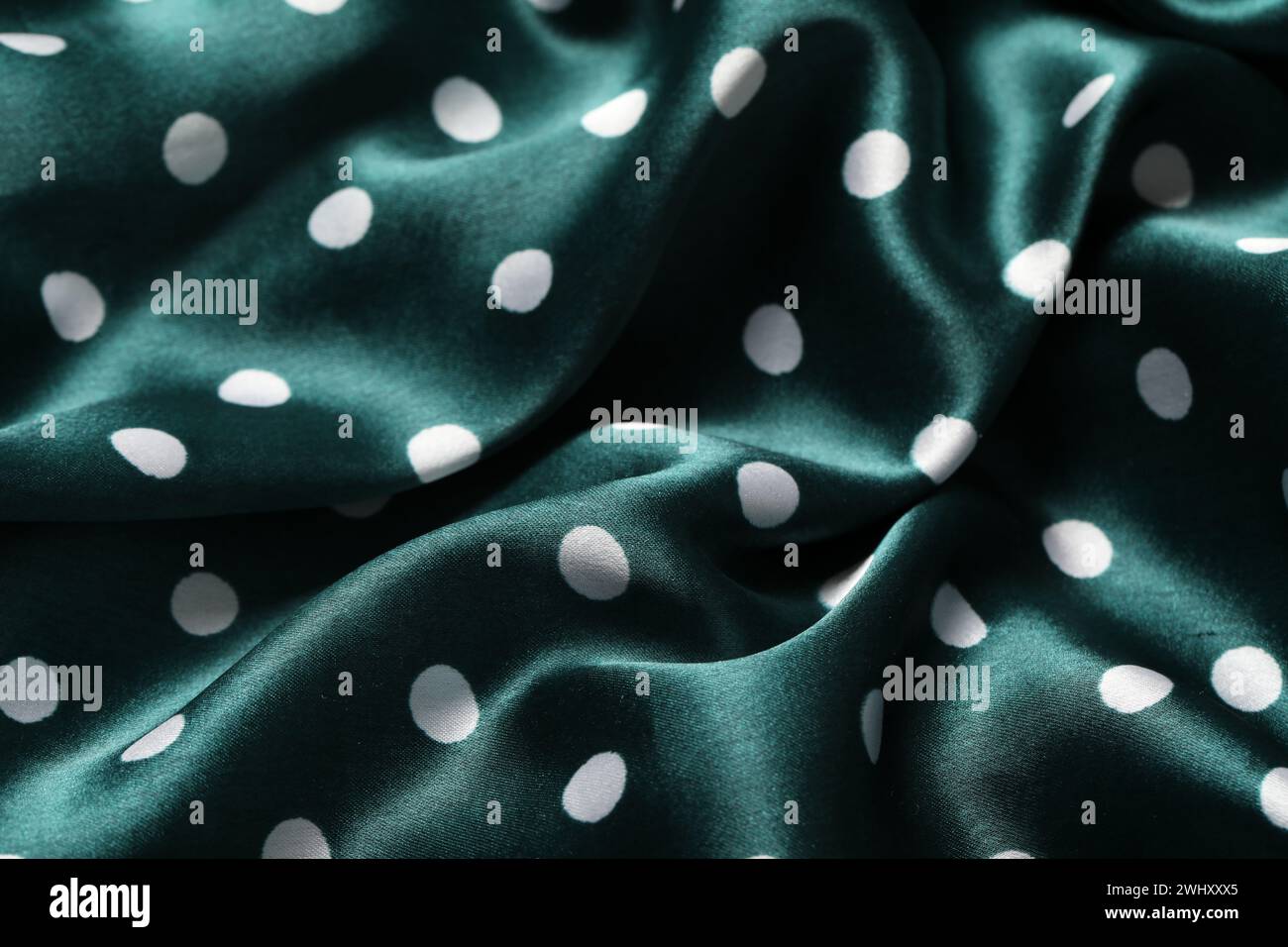 Texture of green polka dot fabric as background, closeup Stock Photo ...