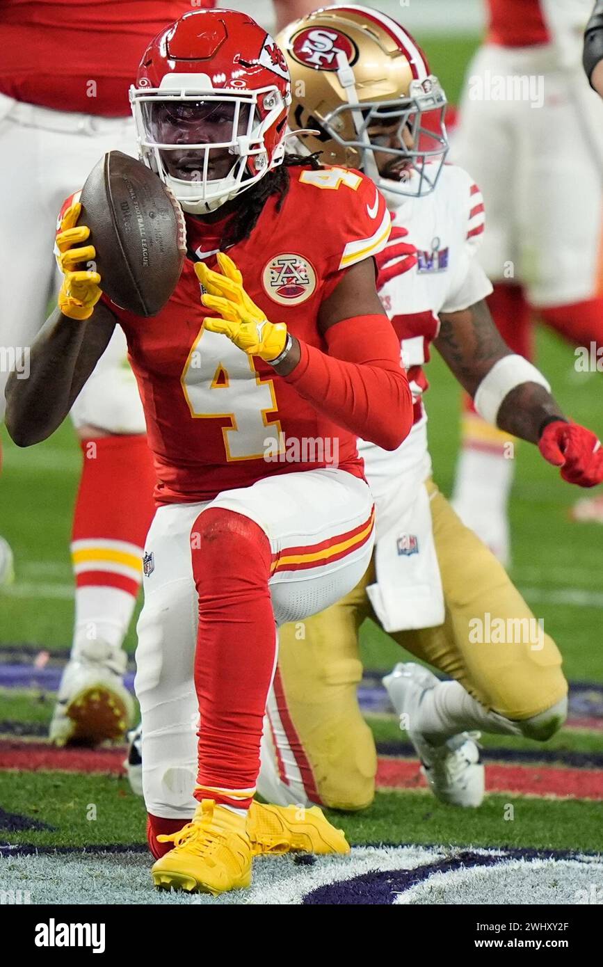 Kansas City Chiefs wide receiver Rashee Rice (4) celebrates a catch ...