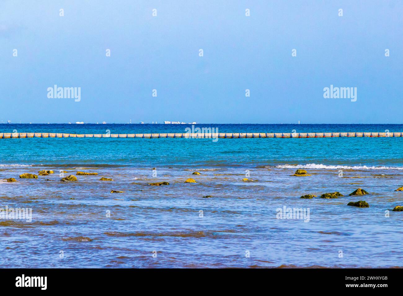 Tropical mexican caribbean beach landscape panorama with clear ...