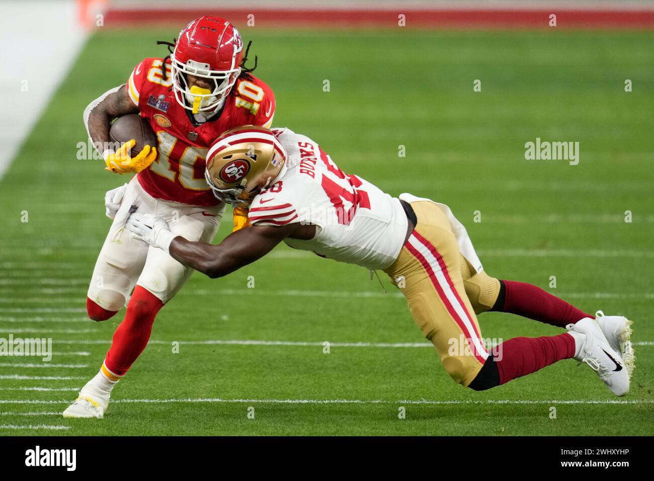 Kansas City Chiefs Running Back Isiah Pacheco 10 Is Tackled By San