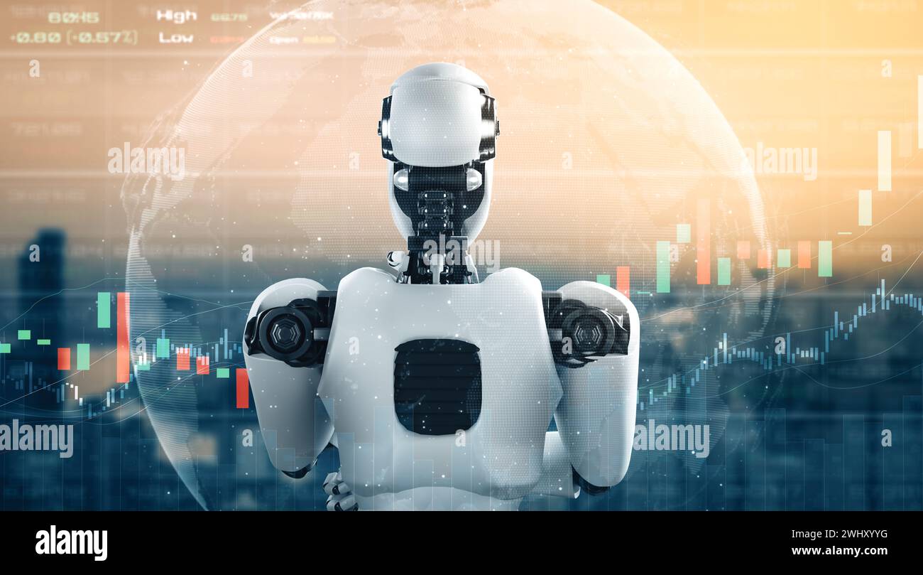 XAI 3d illustration Future financial technology controlled by AI robot using machine learning ...