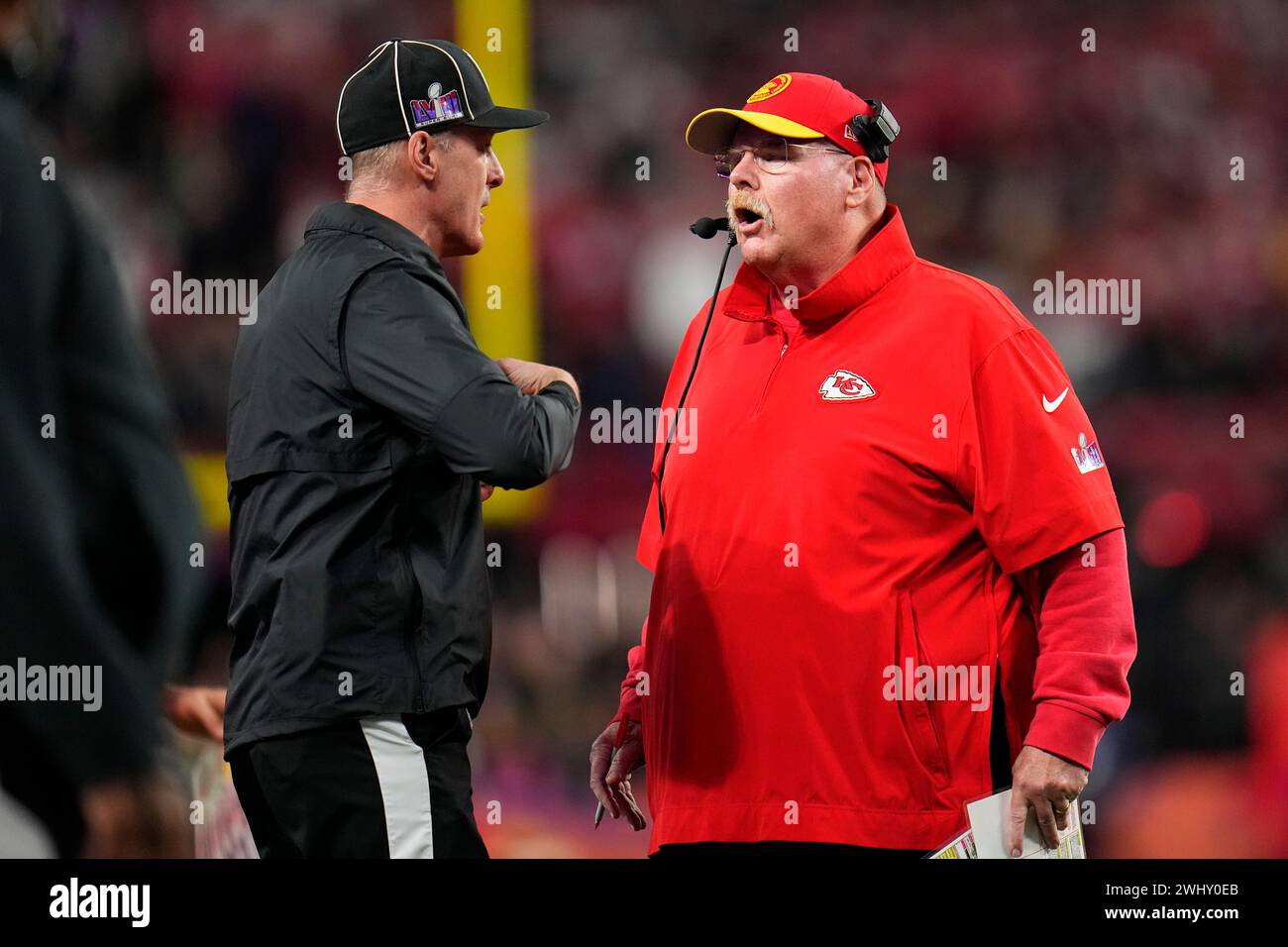 Kansas City Chiefs head coach Andy Reid talks with an official after a ...