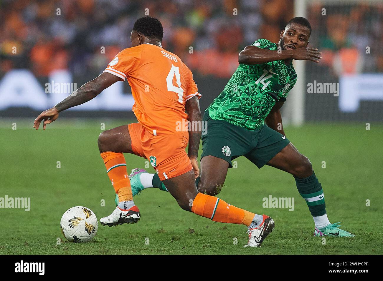 AFACON FINAL, ABIDJAN, IVORY COAST, FRIDAY, FEBRUARY 11, 2024. Duel between the ivorian Jean ...