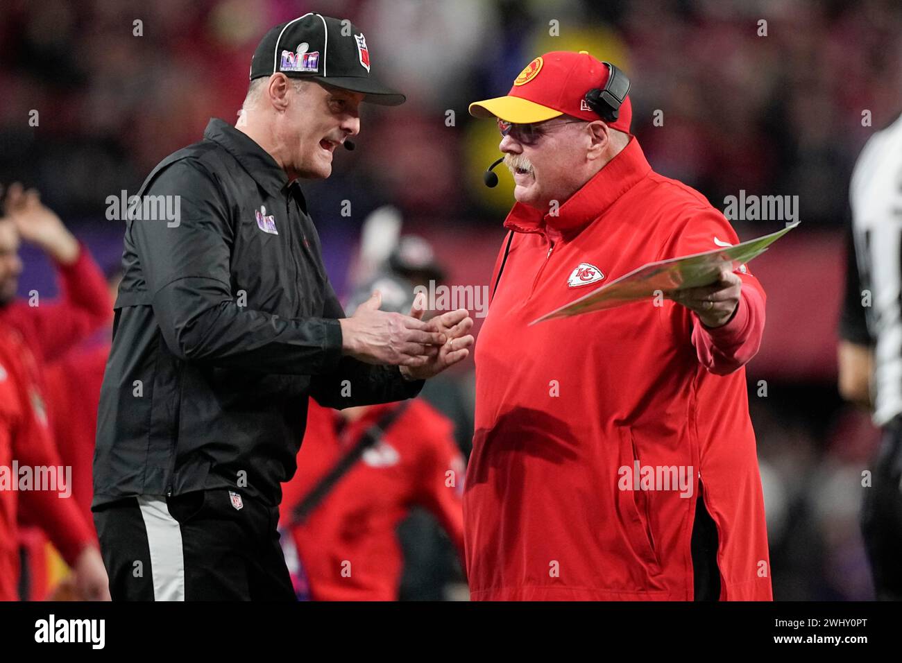 Kansas City Chiefs head coach Andy Reid argues a call with an official ...