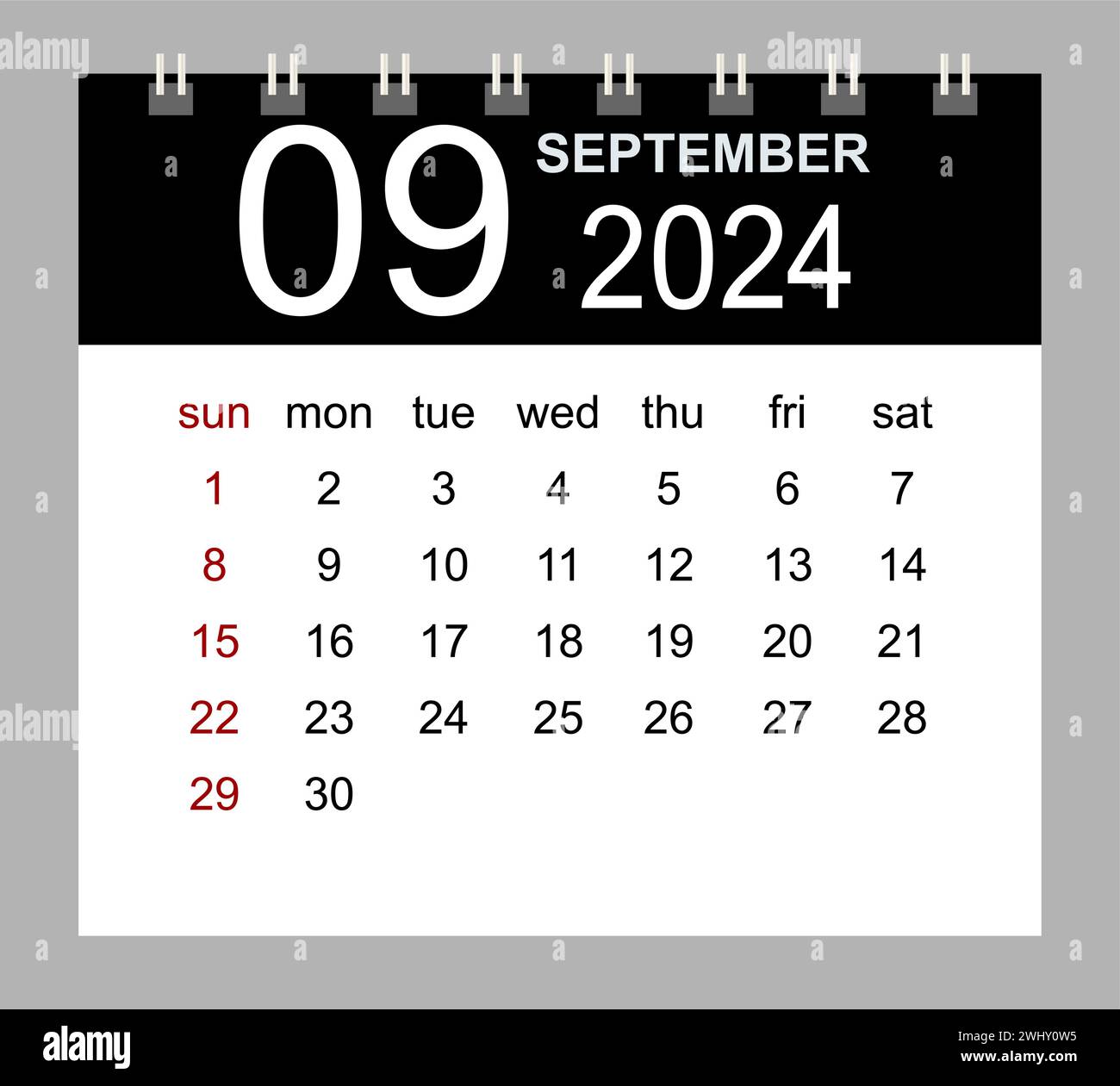 September 2024. Vector monthly calendar template 2024 year in simple ...