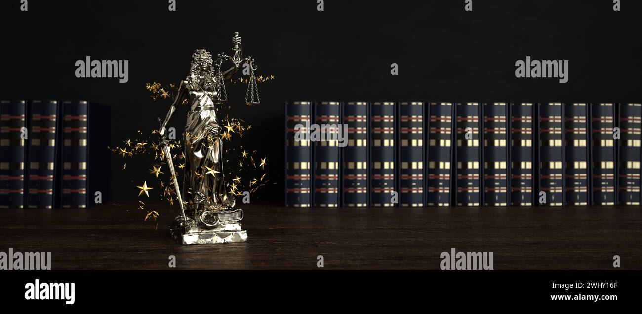 Lady justice statue law table hi-res stock photography and images - Alamy