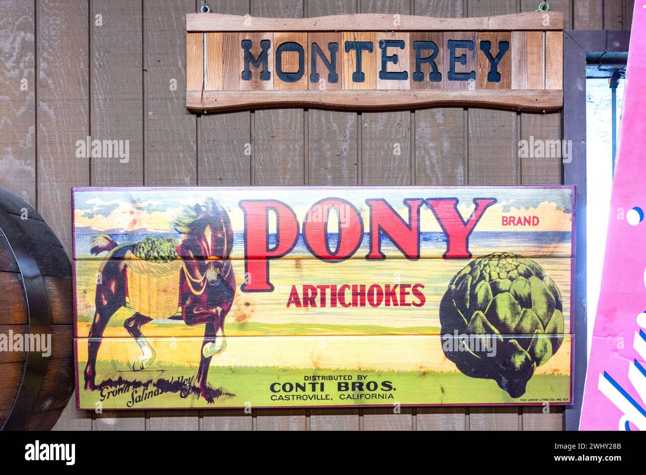 Vintage artichoke advertising sign in fruit and vegetable store ...