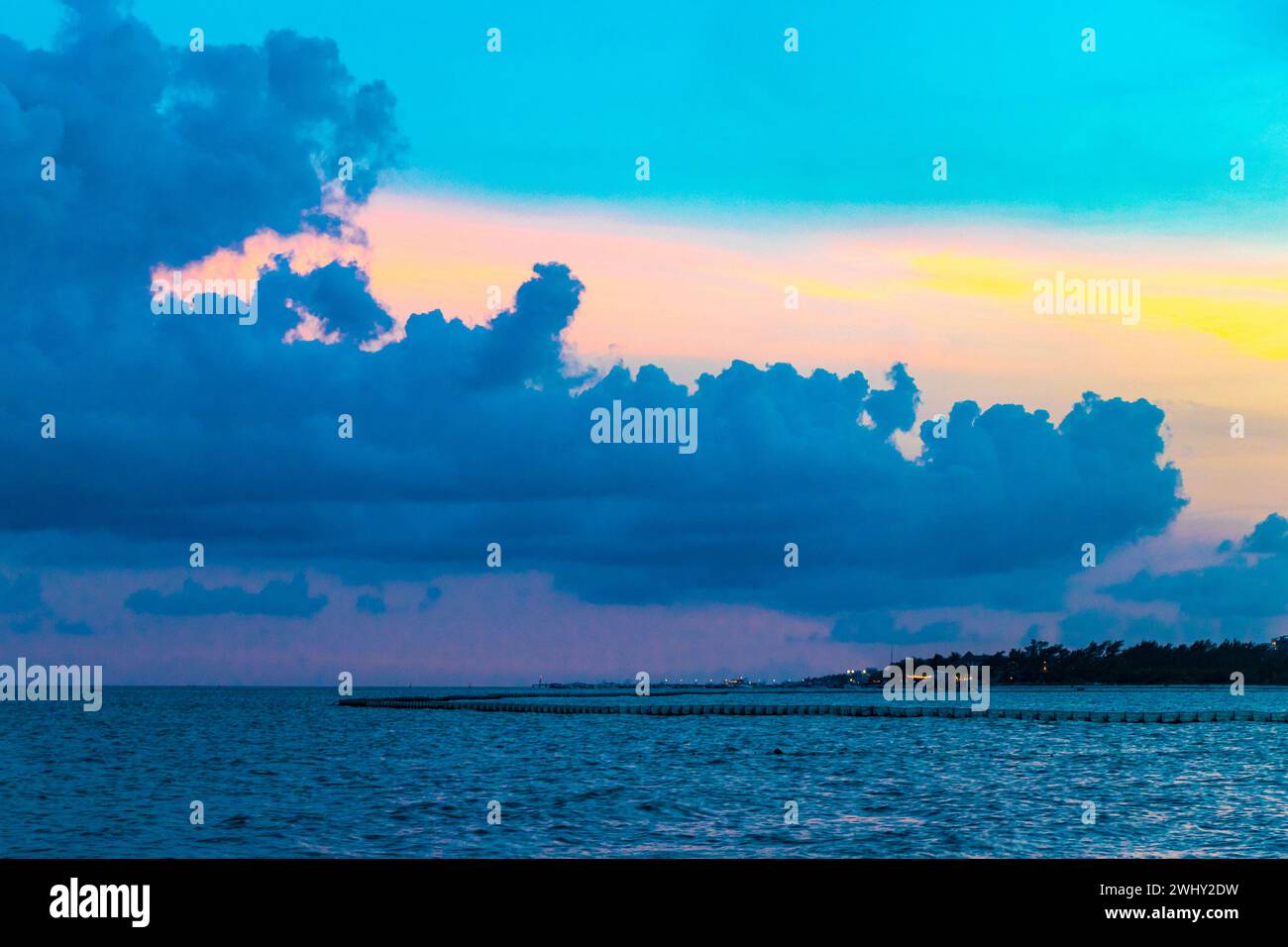 Awesome amazing and colorful sunset sunrise at the tropical mexican ...