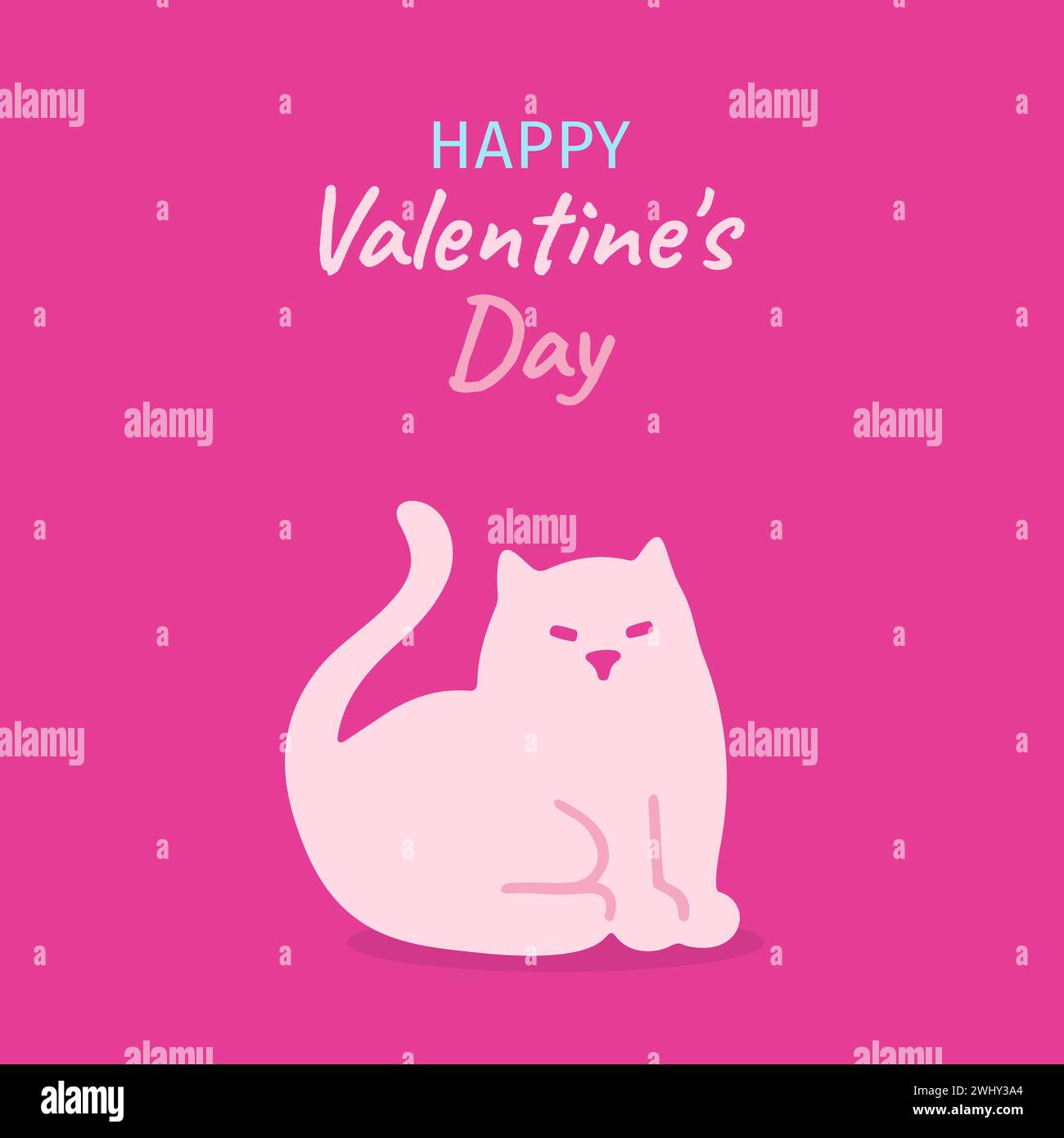 Valentines Day card with cat cartoon style. Kitten character for ...