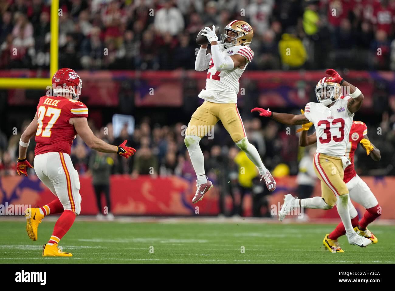 San Francisco 49ers safety Ji'Ayir Brown (27) intercepts the ball ...