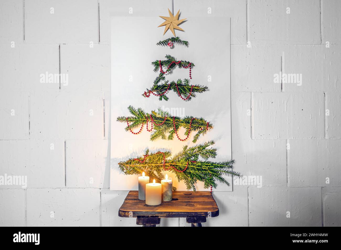 Homemade Christmas tree alternative, white cardboard plate with fir ...
