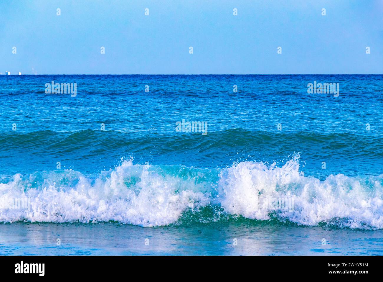 Waves turquoise blue water and sand at tropical mexican caribbean beach ...