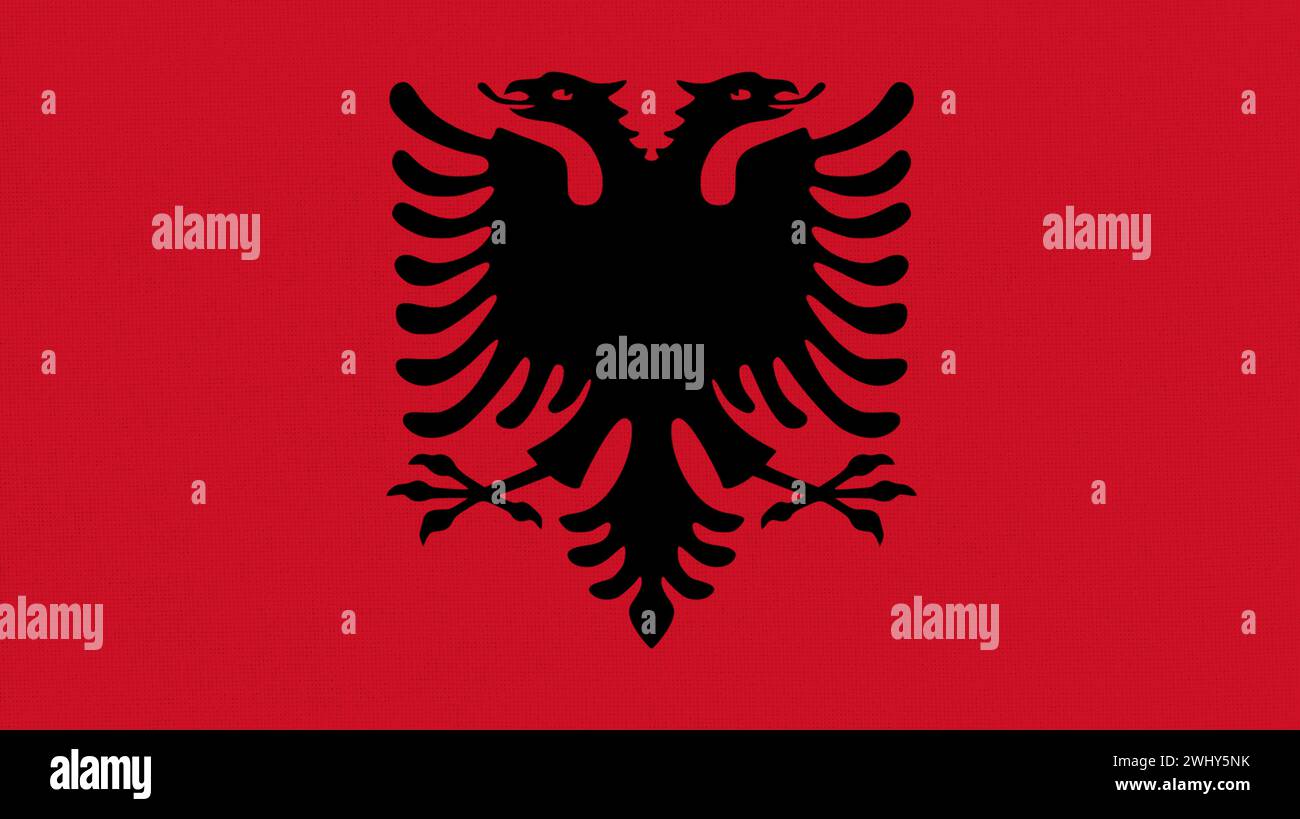 Flag of Albania. Albanian flag on fabric surface. Fabric texture ...
