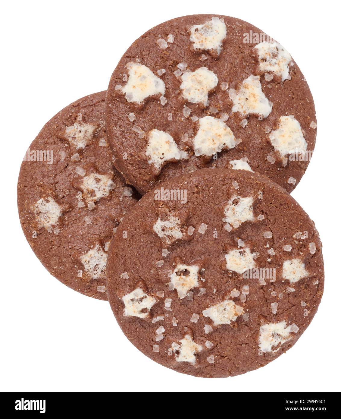 Stack of round chocolate cookies on white isolated background, top view ...