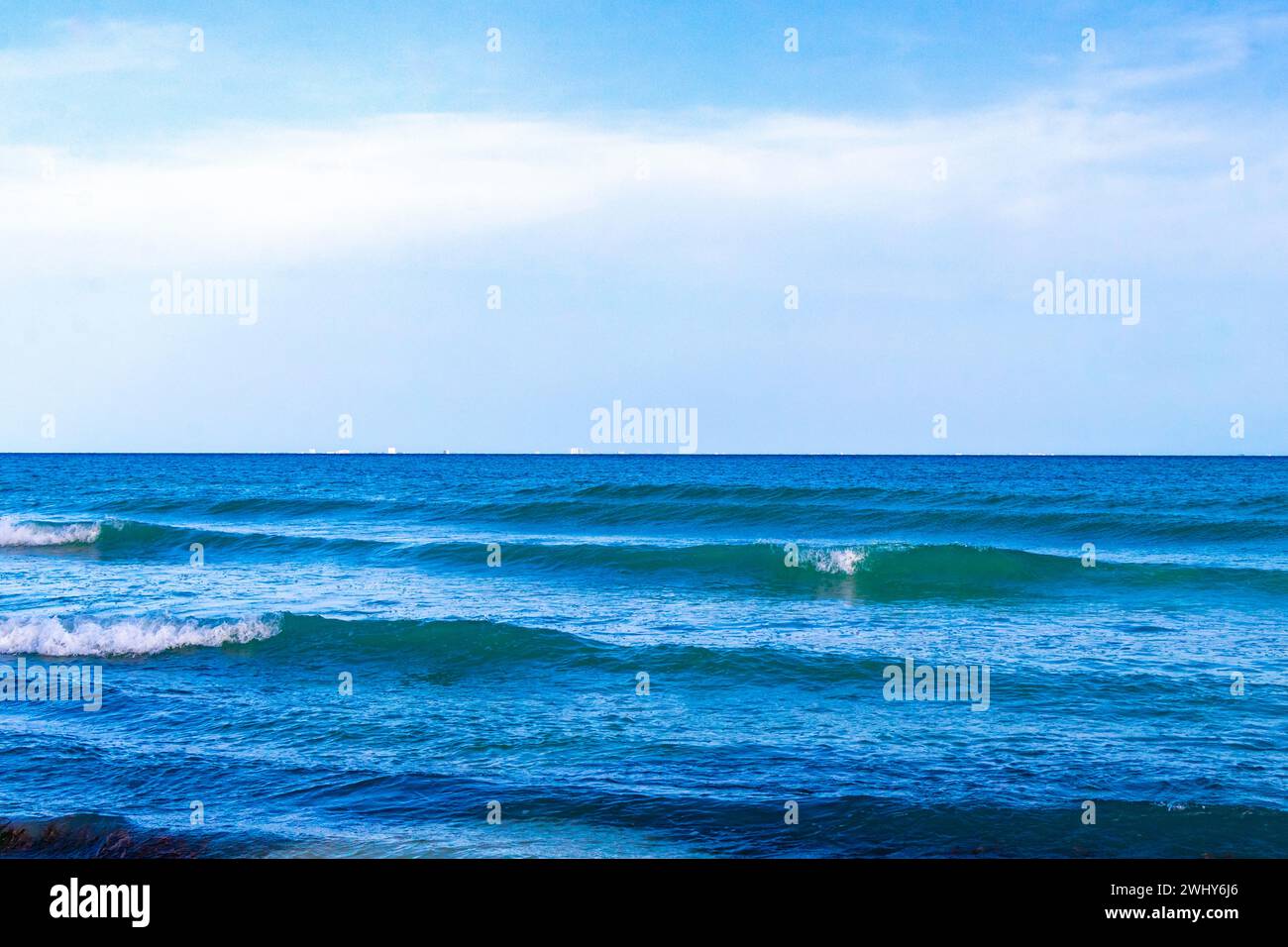 Waves turquoise blue water and sand at tropical mexican caribbean beach ...
