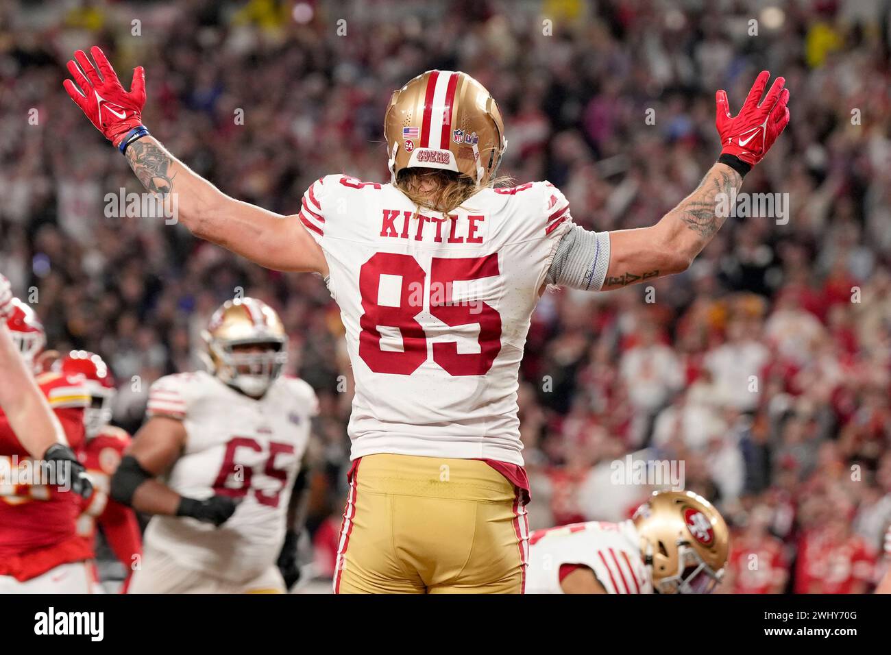 San Francisco 49ers tight end George Kittle (85) celebrate during the ...