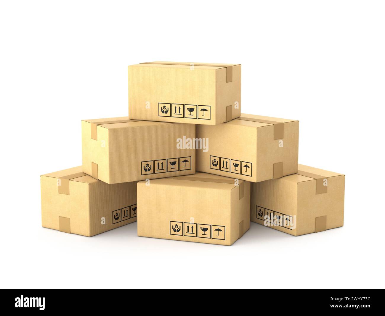 Cardboard boxes 3D rendering illustration isolated on white background Stock Photo - Alamy