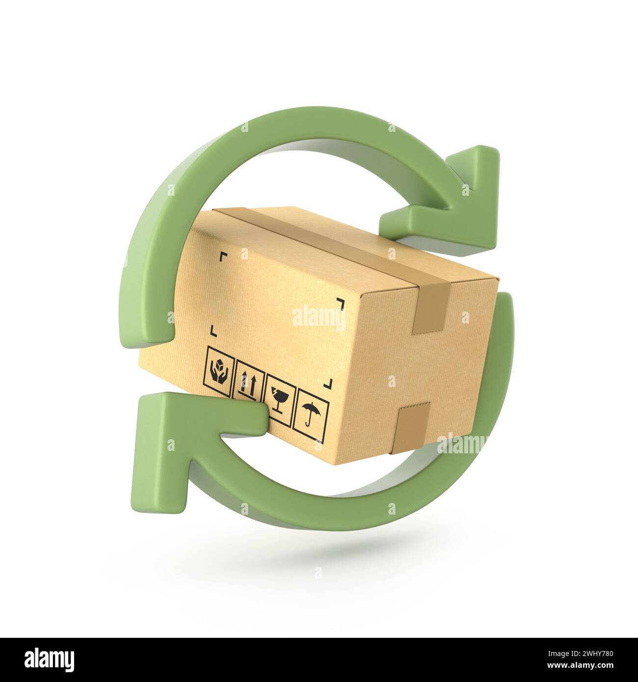 Cardboard box with two green arrows 3D Stock Photo - Alamy