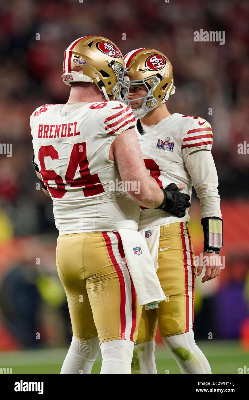 San Francisco 49ers quarterback Brock Purdy (13) and center Jake ...