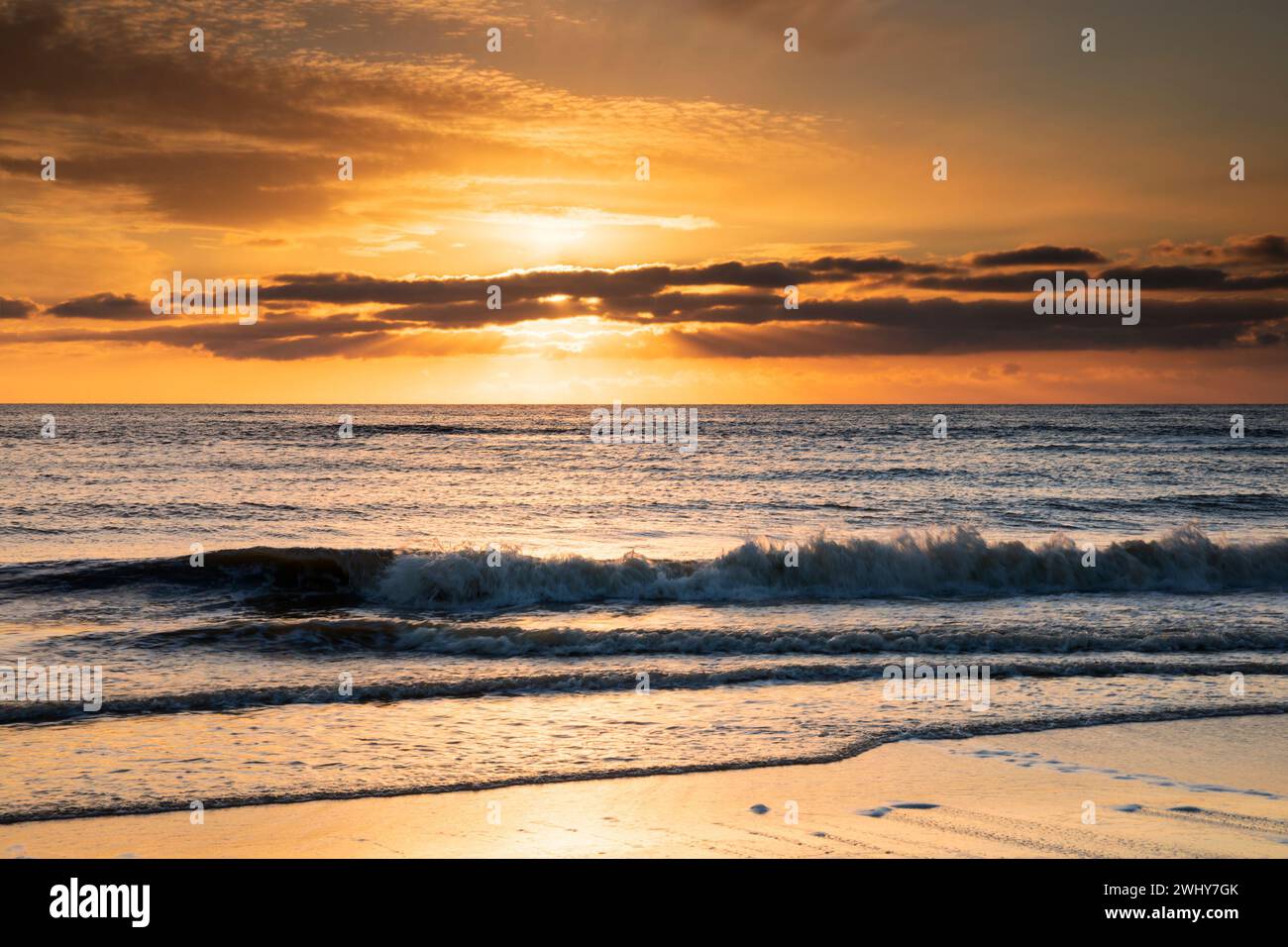 Beautiful sunset over North sea beach Stock Photo - Alamy