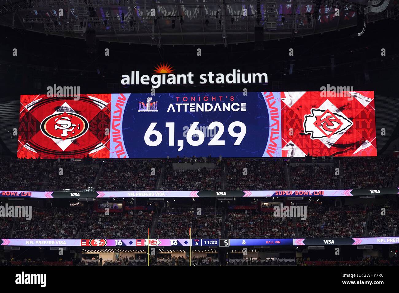 The scoreboard shows the attendance of 61, 629 during the second half ...