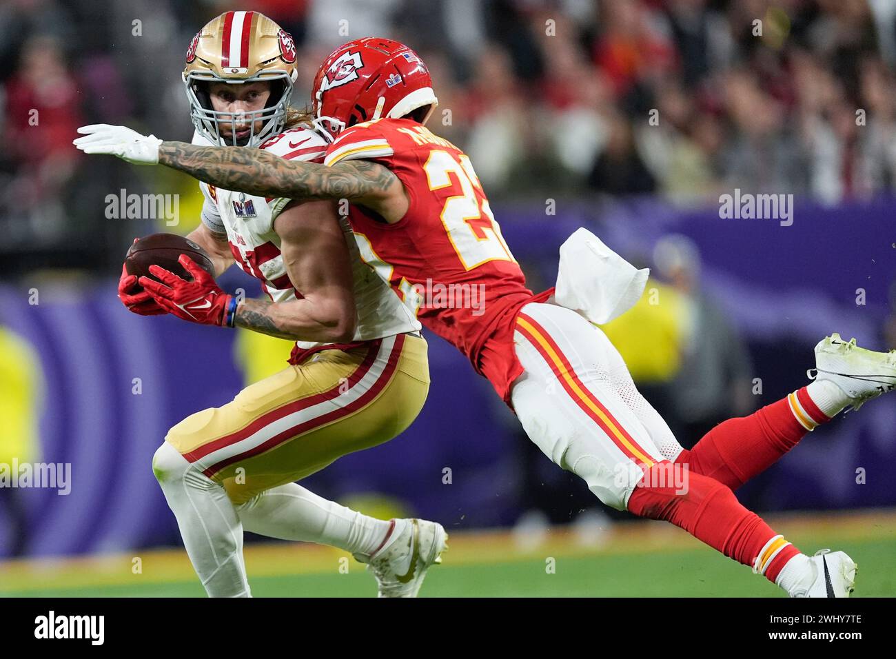 Kansas City Chiefs cornerback Trent McDuffie (22) hits San Francisco ...
