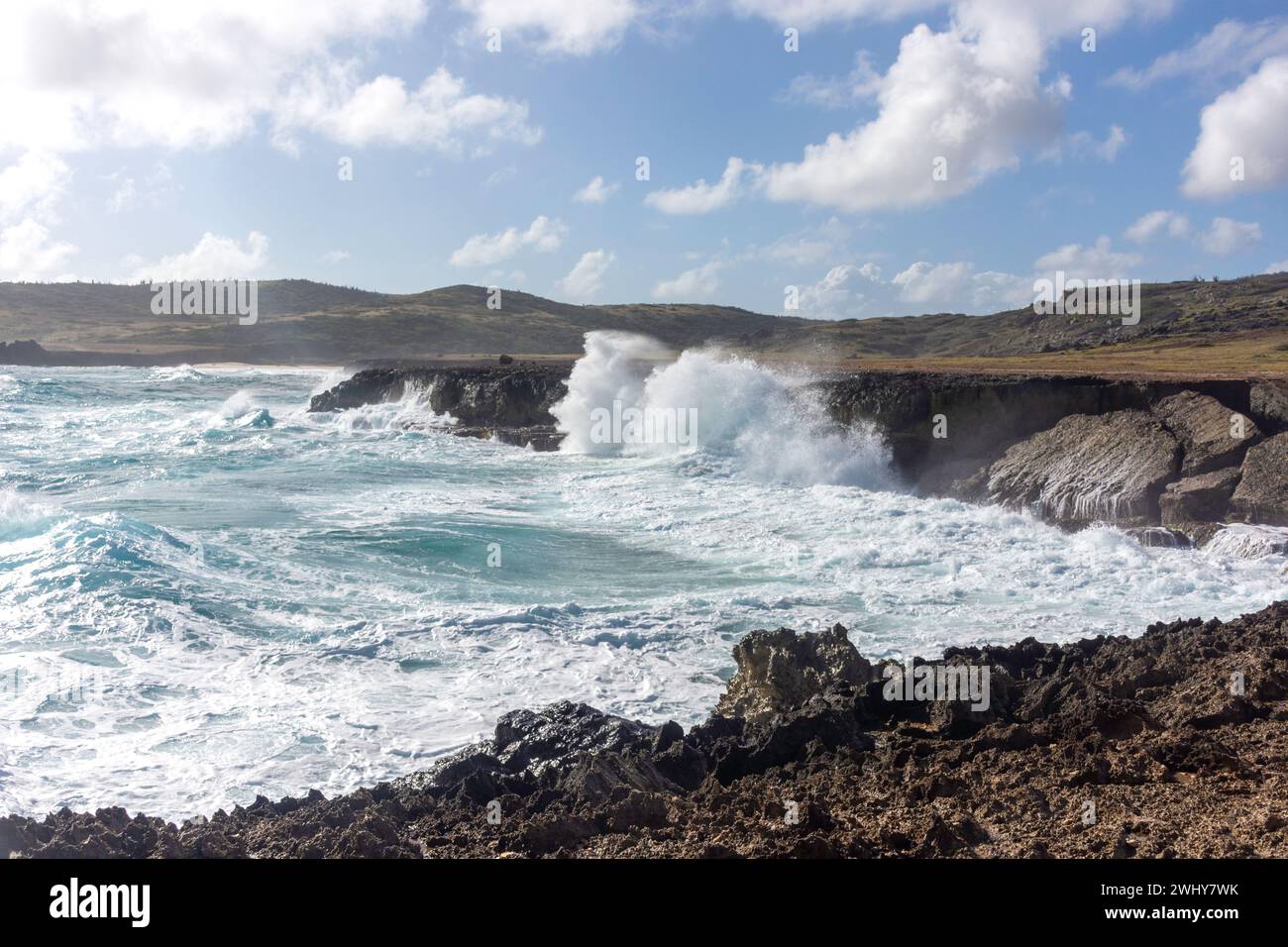 Rocky coastline at Natural Bridge Aruba, Santa Cruz, Aruba, ABC Islands ...