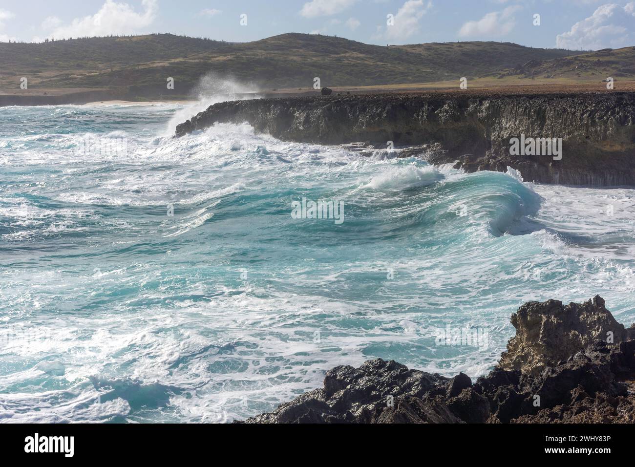Rocky coastline at Natural Bridge Aruba, Santa Cruz, Aruba, ABC Islands ...