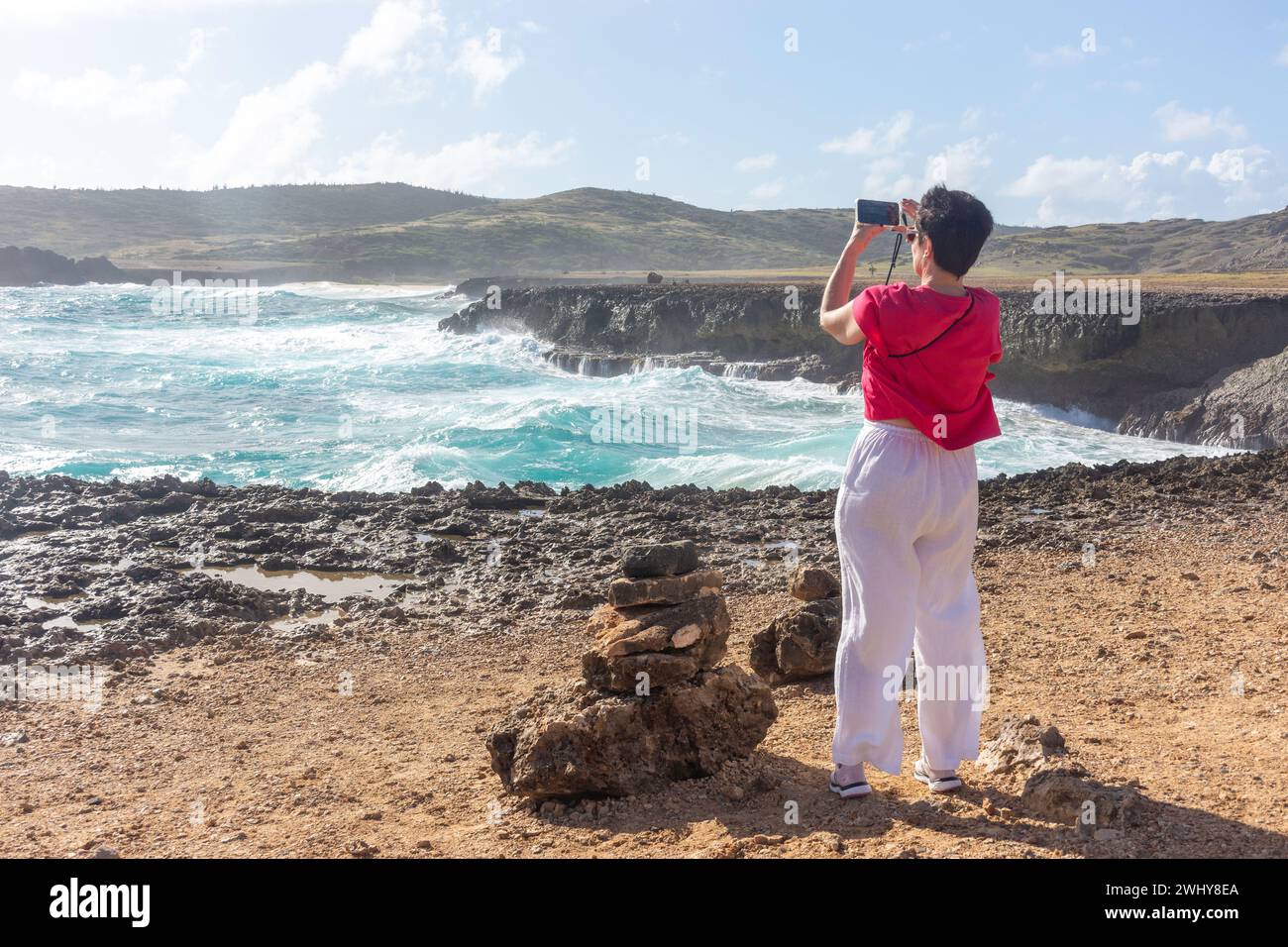 Rocky coastline at Natural Bridge Aruba, Santa Cruz, Aruba, ABC Islands ...